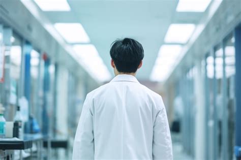 Premium Photo Arafed Male In A Lab Coat Standing In A Hallway Generative Ai