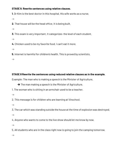Relative Clauses And Reduced Relative Clauses Exercises In Rewriting