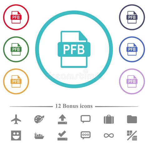 Pfb File Format Flat Color Icons In Circle Shape Outlines Stock Vector