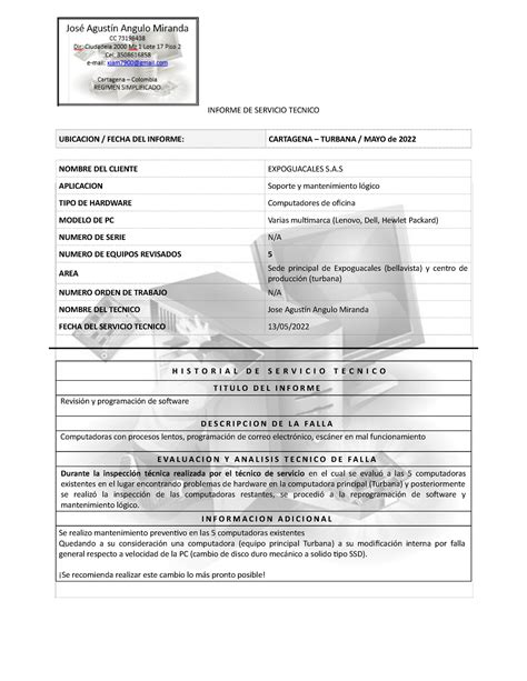 Modelo De Informe Tecnico De Reparacion De Computadoras My Xxx Hot Girl