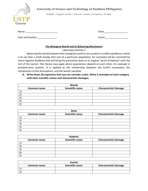 Ecology Lab Balancing Ecosystems Pest Identification