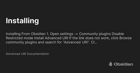 Installing Advanced Uri Documentation Obsidian Publish