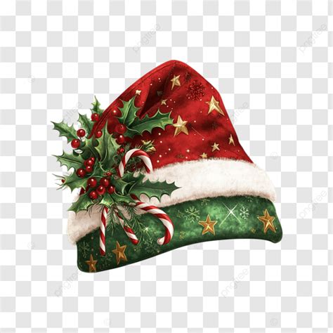 홀리 잎과 사탕 지팡이가 달린 축제 크리스마스 모자 산타 모자 홀리 잎 사탕 지팡이 Png 일러스트 및 이미지 에 대한 무료 다운로드 Pngtree