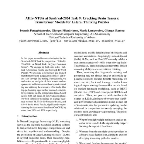 Ails Ntua At Semeval 2024 Task 9 Cracking Brain Teasers Transformer