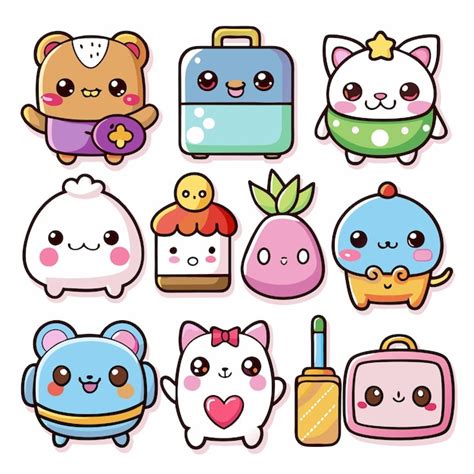 Adorable Kawaii Characters In Various Designs And Colors Premium Ai