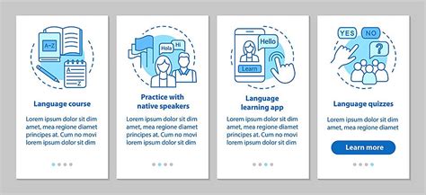 Mobile App Screen For Language Learning Onboarding With A Set Of Key Concepts Vector Template