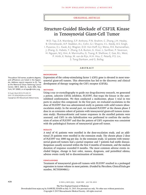 Pdf Structure Guided Blockade Of Csf1r Kinase In Tenosynovial Giant