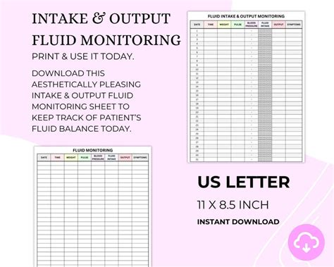 Fluid Intake And Output Monitoring Sheet Etsy