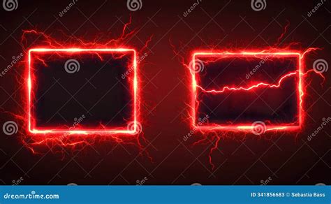 Lightning Frames Red Electric Borders Of Rectangular And Square Shapes With Thunder Bolt Effect