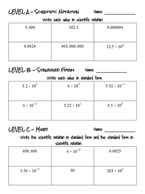 Level A Scientific Notation Pdf Mathematics Mathematical Objects