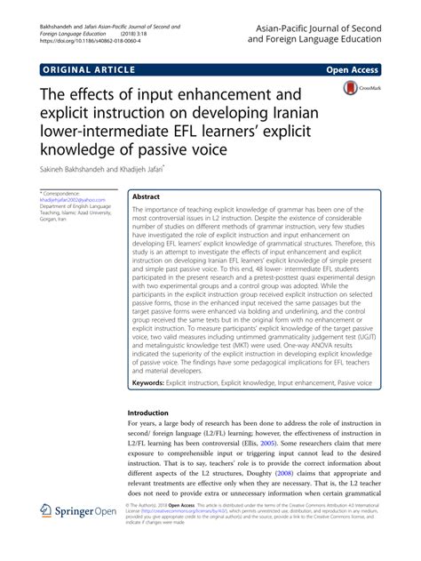 Pdf The Effects Of Input Enhancement And Explicit Instruction On Developing Iranian Lower