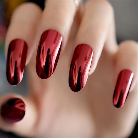 Buy Gorgeous Mirror Acrylic Nails Red Wine Round Extra Long False Nails