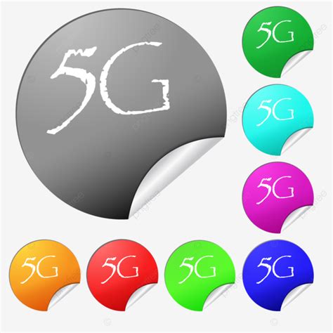 圓形按鈕和貼紙 帶有 5g 標誌圖標 代表移動電信技術符號 有八個多彩多姿的變化 按鈕 第三 框架png去背圖片素材免費下載，免摳圖設計