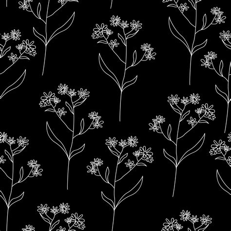 Cute Black Pattern With Line White Flowers Branches Seamless Background