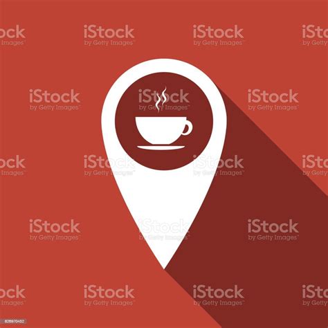 뜨거운 커피 컵 아이콘 긴 그림자와 격리와 포인터를 매핑하십시오 평면 디자인입니다 벡터 일러스트 레이 션 가리키기에 대한 스톡 벡터 아트 및 기타 이미지 Istock