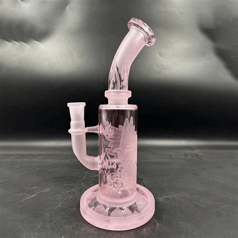 Pink Glass Water Pipe With Frosted Detailing Elegant And Functional