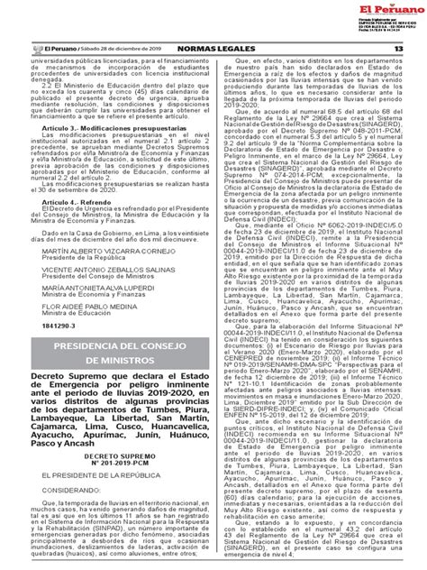 Declaran En Emergencia Región Lambayeque Pdf Perú Organizaciones