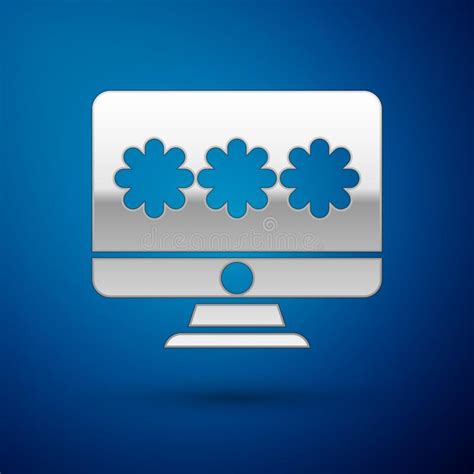 Silver Monitor With Password Notification Icon Isolated On Blue