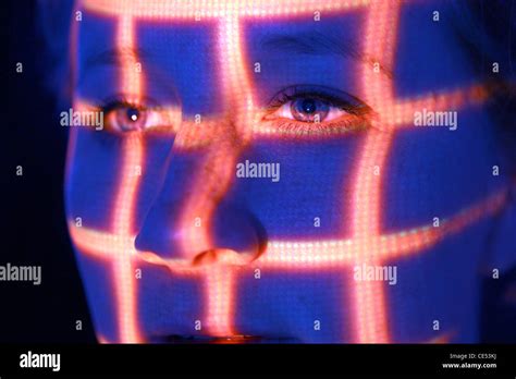 Biometric Symbol Photo Automatic Face Detection By A Laser Scanner 3d Model Of A Female Face
