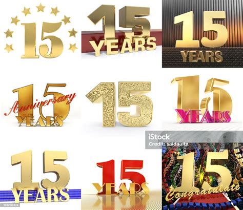 숫자 15 년 축 하 디자인의 설정 황금 기념일 생일 파티에 대 한 숫자 서식 파일 요소입니다 3d 그림입니다 15에 대한 스톡 사진 및 기타 이미지 Istock