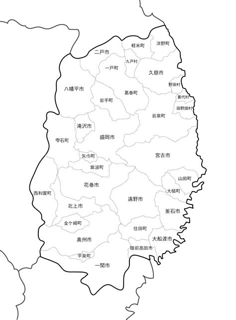 岩手県の白地図イラスト無料素材集 県庁所在地・市町村名あり