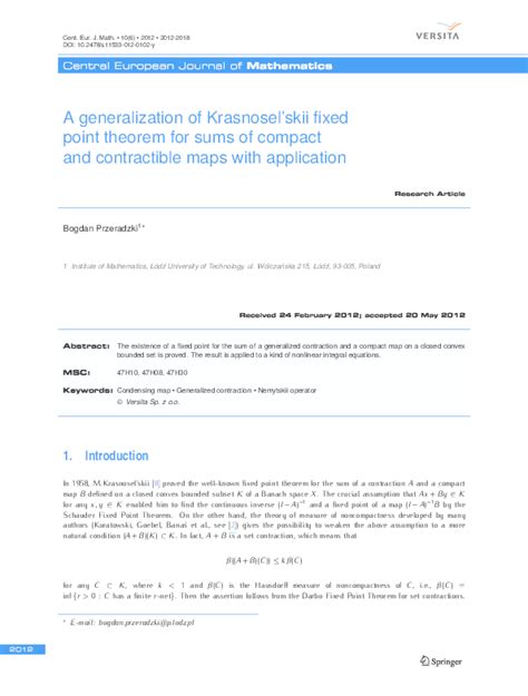 Pdf A Generalization Of Krasnoselskii Fixed Point Theorem For Sums