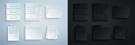 Set Document Folder Note Paper With Pinned Pushbutton Blank Notebook And Pencil Eraser And