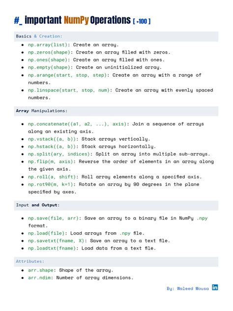 100 Important Numpy Operations Pdf