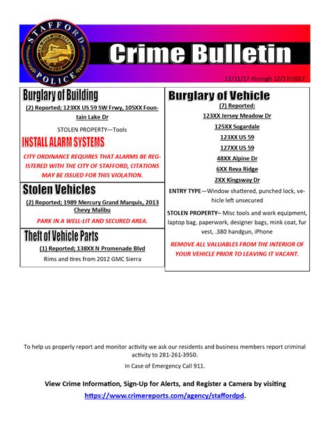 Crime Bulletin Stafford Police Department — Nextdoor — Nextdoor