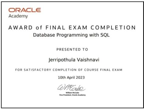 Completed Oracle Academys Database Programming With Sql Jerripothula
