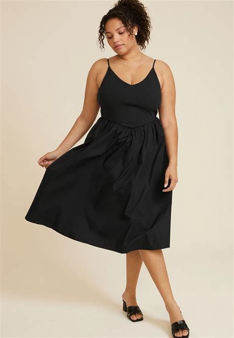 Plus Size Drop Waist Mix Media Midi Dress Maurices