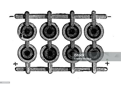 골동품 삽화 물리학 원리 및 실험 전기 및 자기 전기 배터리 다른 레이아웃 시리즈 및 병렬 19세기에 대한 스톡 벡터 아트 및 기타 이미지 Istock