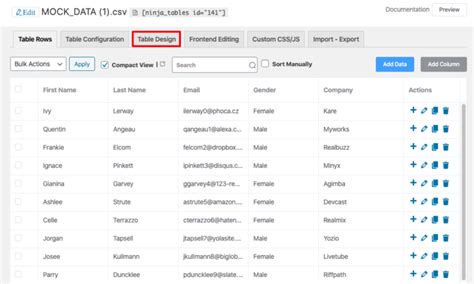 visual table styling wp manage ninja