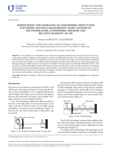 Pdf Improvement The Modelling Of Atmospheric Effects For Electronic Distance Measurement Edm