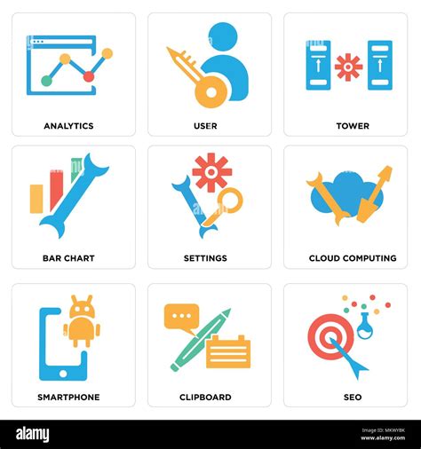 Set Of 9 Simple Editable Icons Such As Seo Clipboard Smartphone