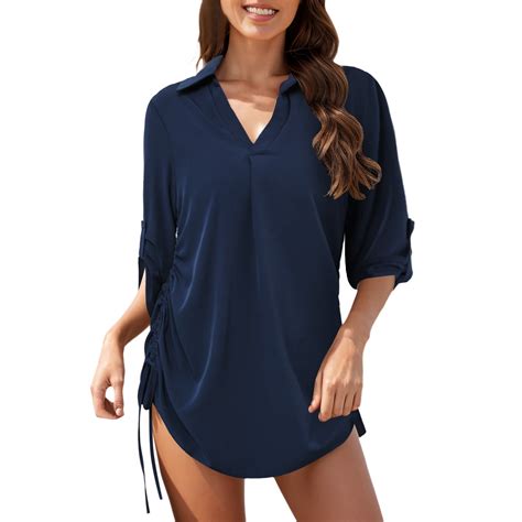 Celivon Womens Bathing Suit Cover Ups Bikini Swimsuit Coverup Drawstring Beach Dress Shirt Mesh