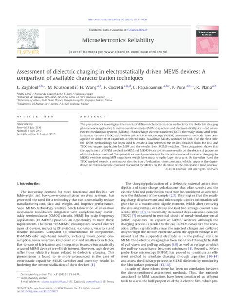 Pdf Assessment Of Dielectric Charging In Electrostatically Driven