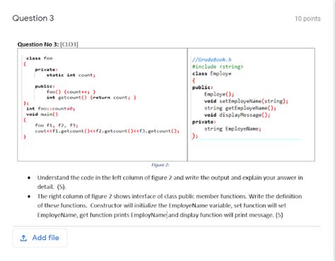 Solved Question 3 10 Points Question No 3 Clo3 Class Foo