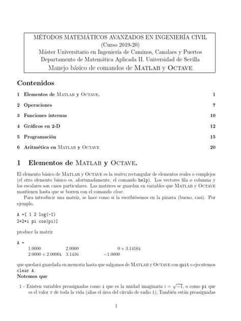 Curso Matlab Pdf Matriz Matemáticas Raíz Cuadrada