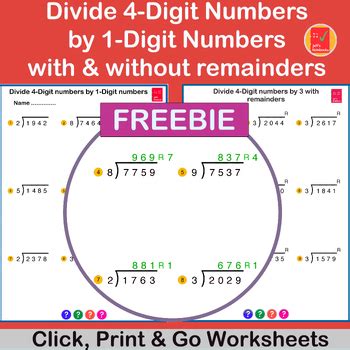 Divide 4 Digit By 1 Digit Numbers Informal And Or Standard Algorithm FREEBIE