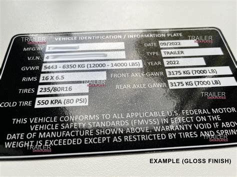 Black Trailer Data Decal Sticker Vin Id Tag Tire And Loading