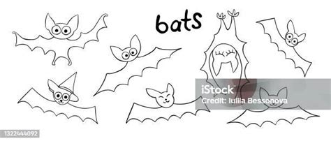 벡터 귀여운 윤곽 박쥐 손 만화 낙서 스타일에 그려진 흰색 배경에 격리 된 검은 윤곽 그림 할로윈 디자인 인사말 카드 어린이 색칠 페이지용 0명에 대한 스톡 벡터 아트 및