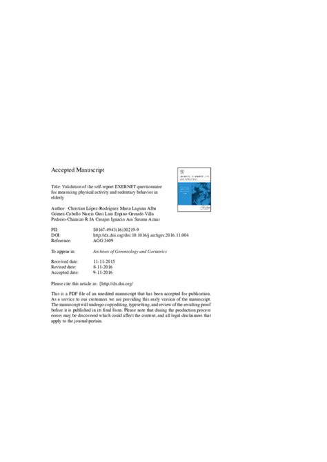 pdf validation of the self report exernet questionnaire for measuring physical activity and