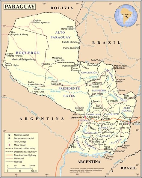 Large Detailed Road And Administrative Map Of Paraguay Paraguay Large
