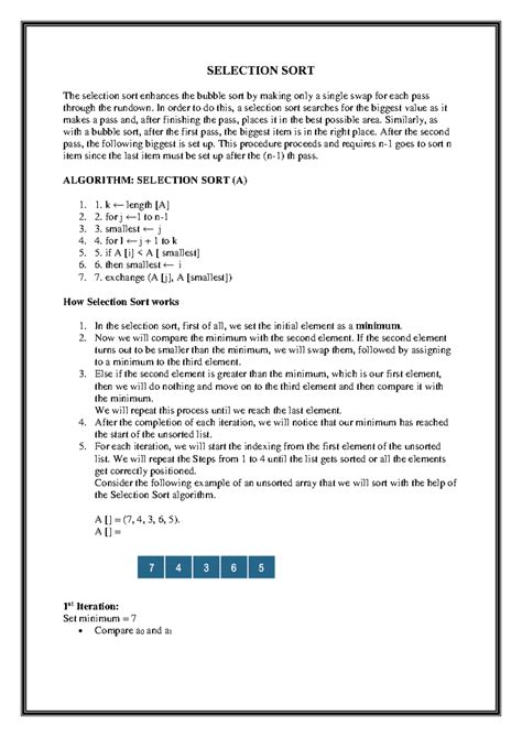Content Beyond Syllabus Selection Sort The Selection Sort Enhances The Bubble Sort By Making