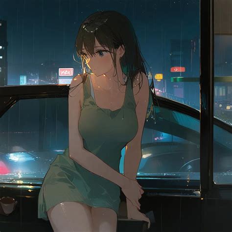 Obsidian Gallery 창가에 기대어 비 오는 거리를 바라보는 젊은 여성 그녀는 흐릿한 빛이 들어오는 실내에서 조용히 차 한 잔을 들고 있다 촉촉하게 젖은