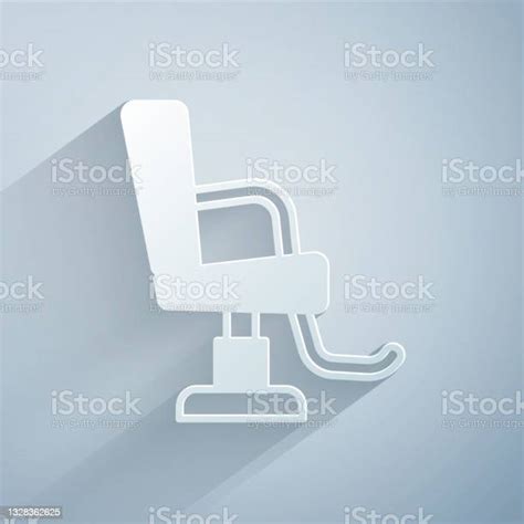 회색 배경에 격리 된 이발소 의자 아이콘을 잘라 종이 이발사 안락의자 표지판 종이 아트 스타일 벡터 3차원 형태에 대한 스톡 벡터 아트 및 기타 이미지 Istock