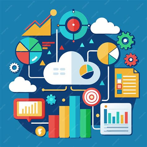 Colorful Data Charts And Graphs Connected To A Cloud Representing