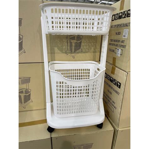 Itimtoys ตะกร้า ตะกร้าผ้า ตะกร้าผ้ามีล้อลาก 2 ชั้น สีขาว Shopee Thailand