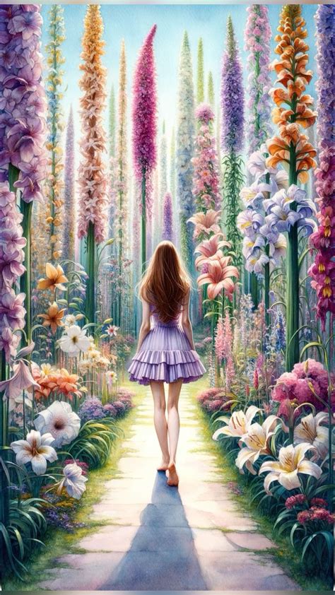 Девушка в саду с гигантскими растениями In 2024 Pretty Wallpapers
